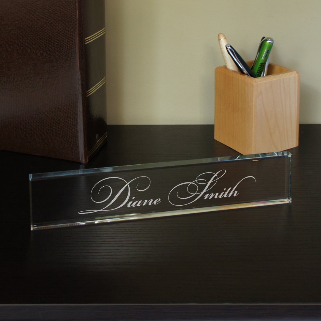 Freestanding Glass Nameplate Engraved With Choice of Glass, Thickness ...
