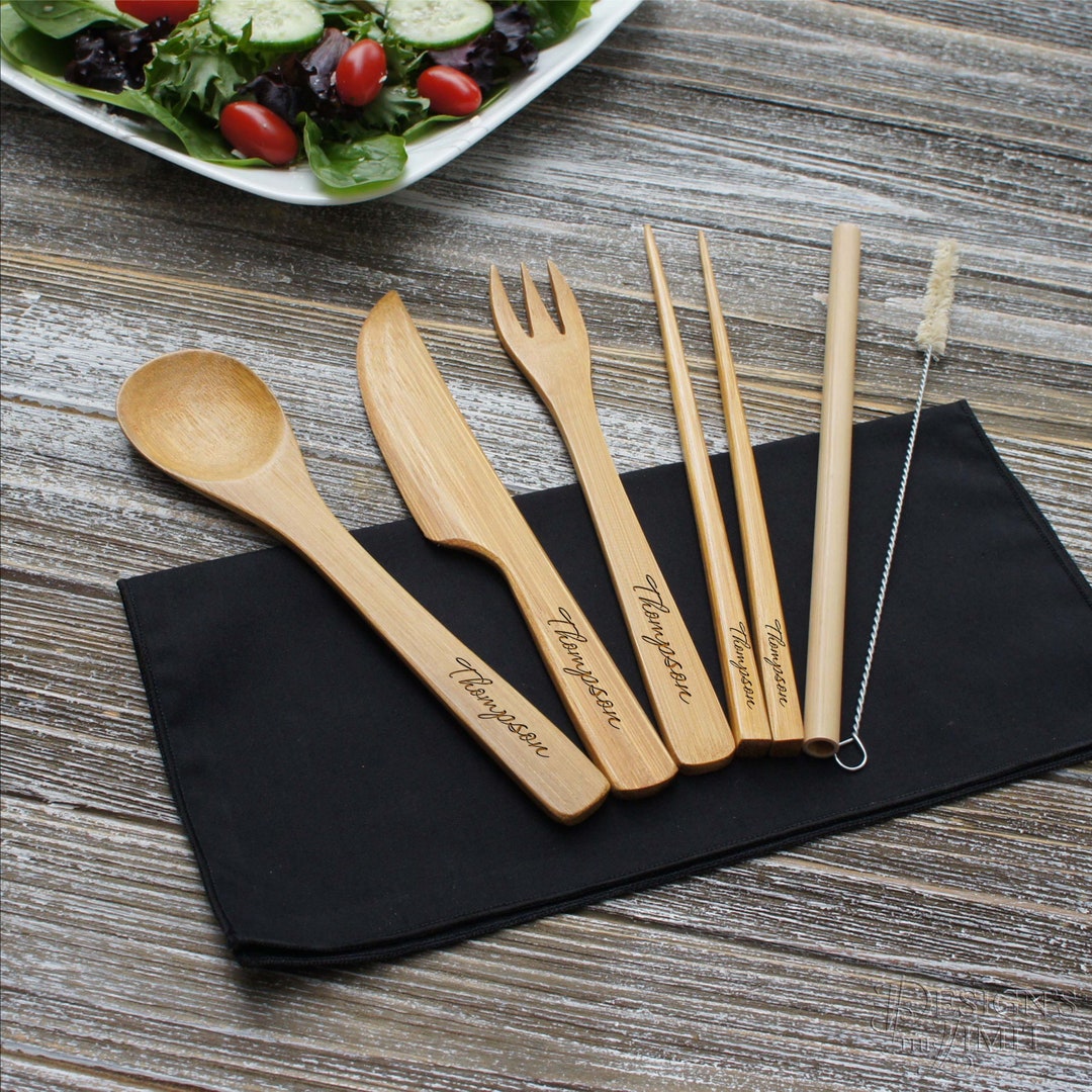 Personalized Bamboo Utensils Engraved With Font Selection (git Set) - Etsy