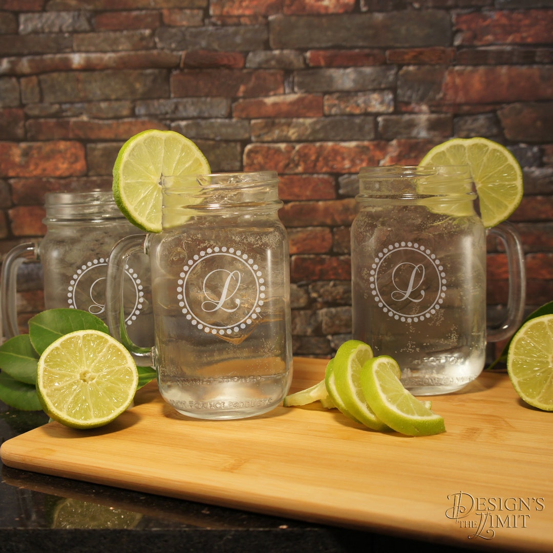 Monogrammed Drinking Jar With Handle Engraved With Design Options ...