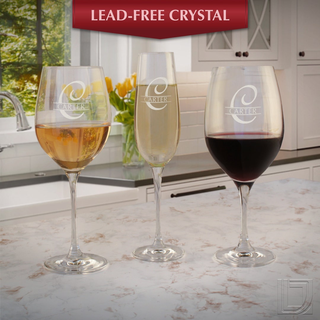 Personalized Crystal Stemware Gift Set Engraved With Monogram Design ...