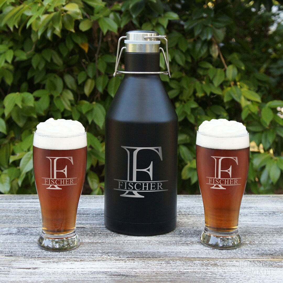 Personalized Growler Gift Set With Optional Stout Pilsners Glasses ...