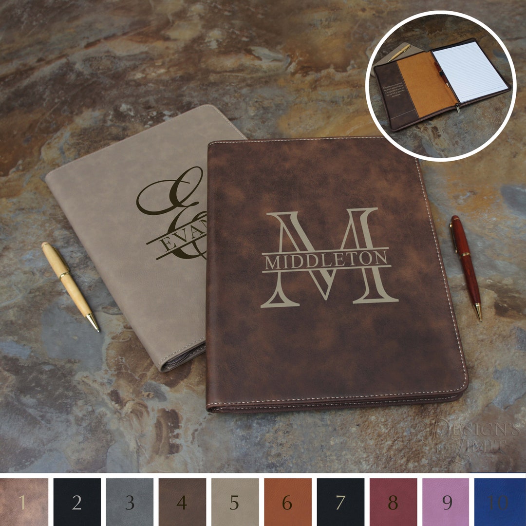 Personalized Notepad Cover With Zipper Engraved With Choice of Text or ...