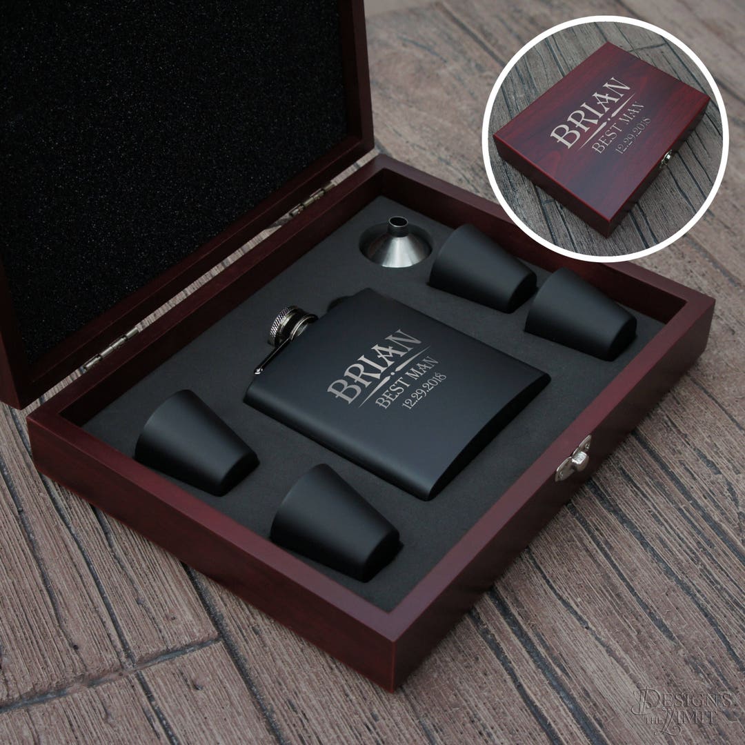 Personalized Flask Gift Set in Rosewood Case With Wedding Monogram ...