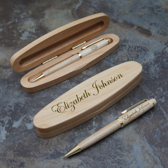 Home & Living Wooden Pen Gift Set w/ Case Personalized Office Office ...