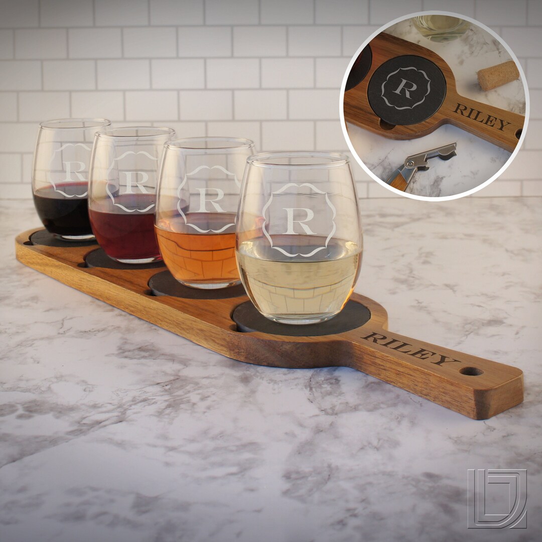 Personalized Wine Flight With Monogram Design Options for Engraving ...