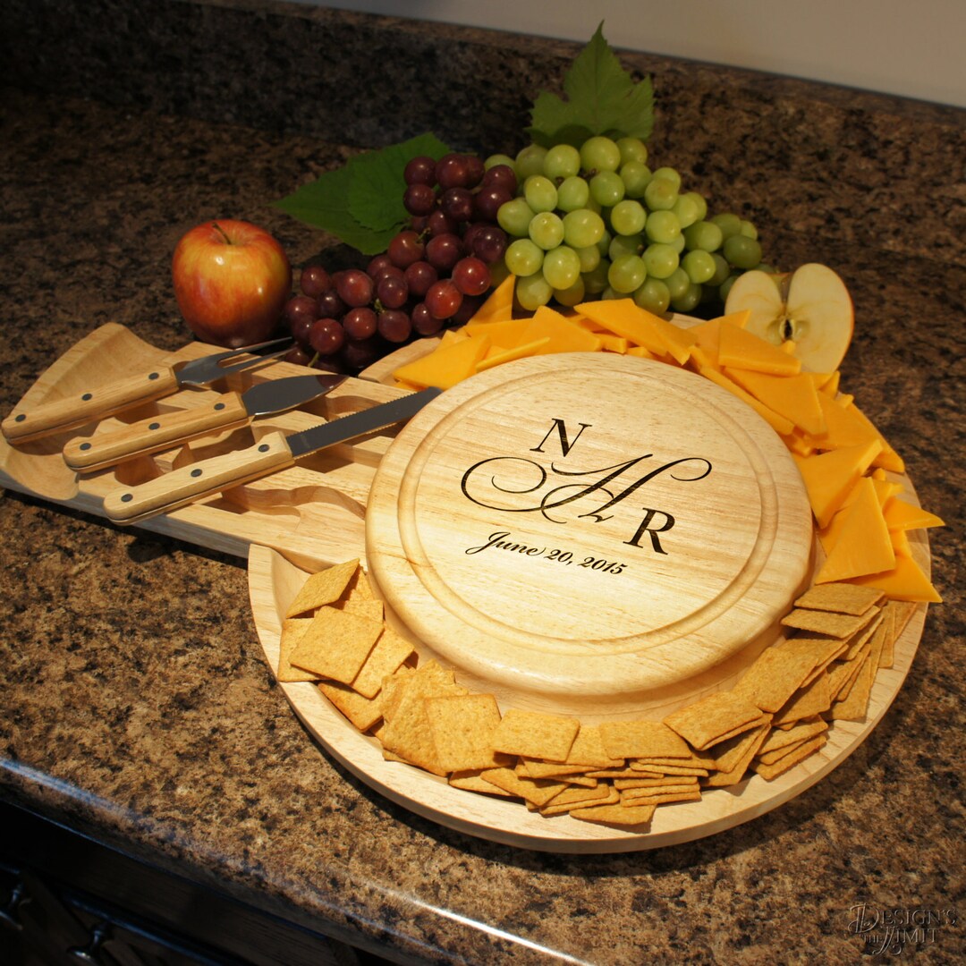 Personalized Serving Platter With Cheese Tool Set Engraved Cutting ...