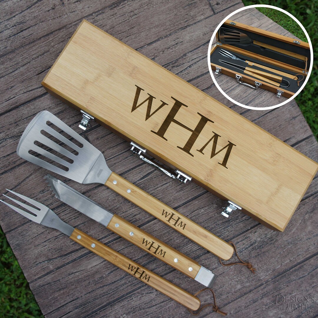Personalized BBQ Tool Set Engraved With Font Selection and Monogram ...