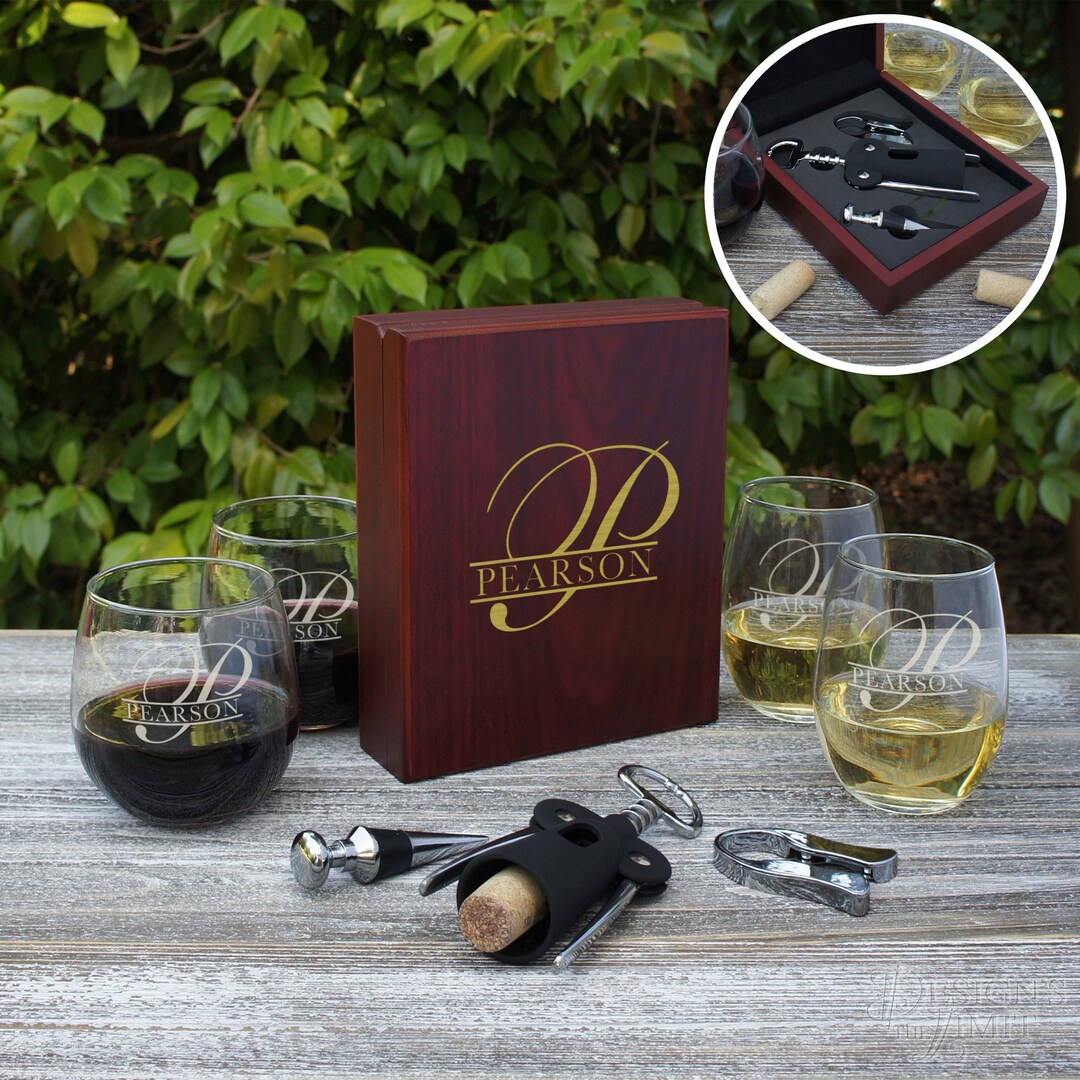 Personalized Wine Gift Set Including Rosewood Wine Tool Set Engraved ...