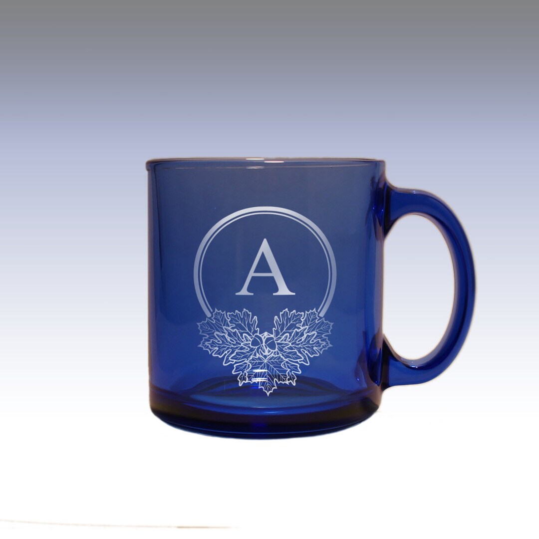 Personalized Blue Glass Tea Cup and Coffee Mug Engraved With - Etsy