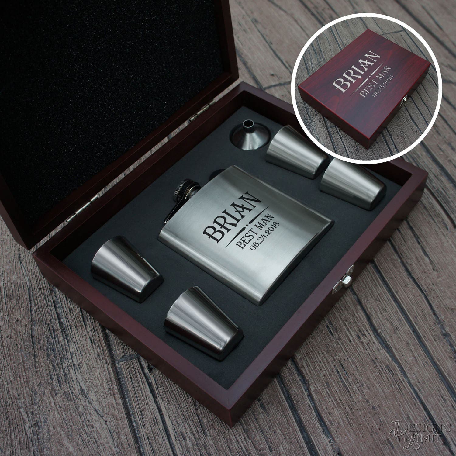 Personalized Flask Gift Set in Rosewood Case Engraved With | Etsy