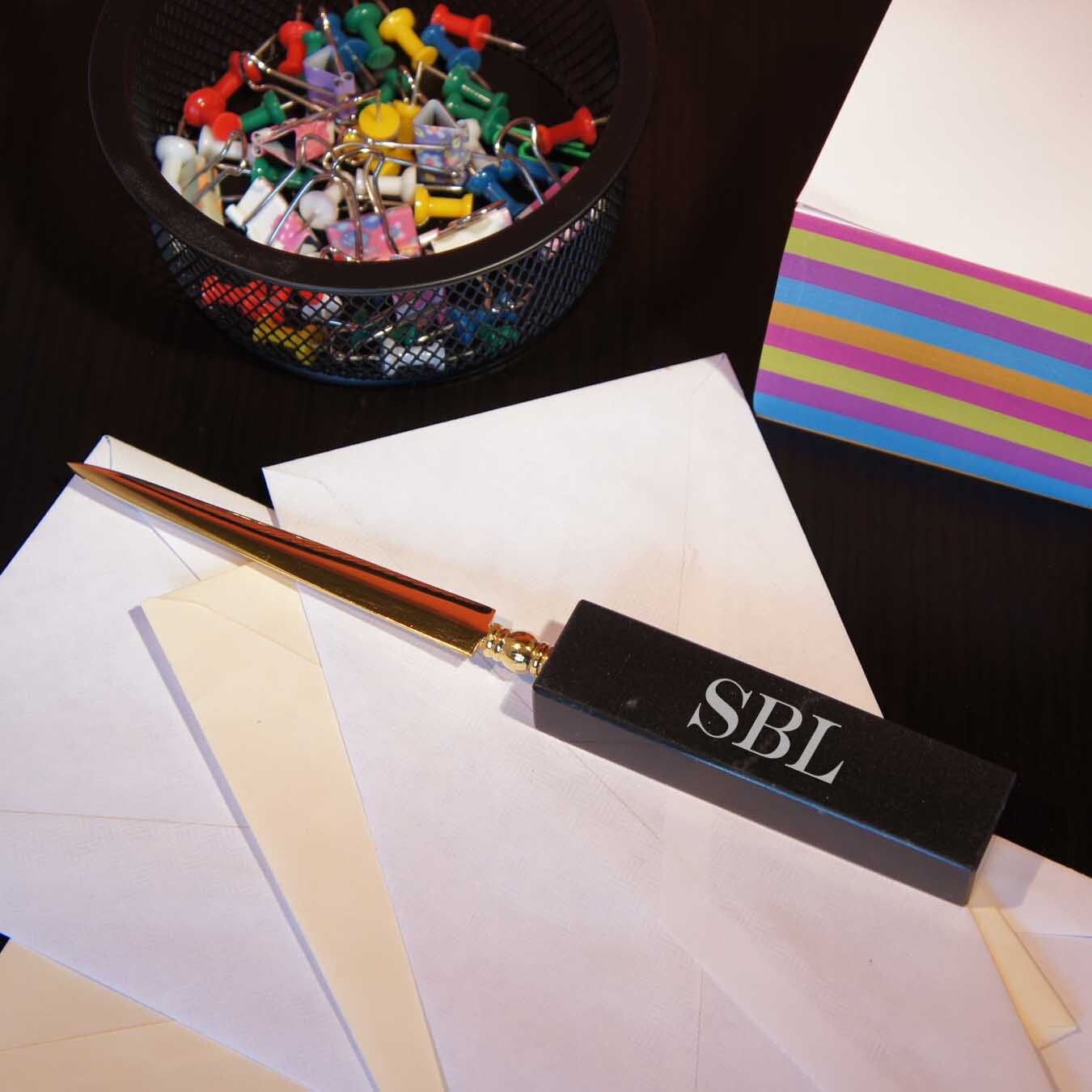 Personalized Black Marble Desk Set Including Engraved Nameplate, Pen ...