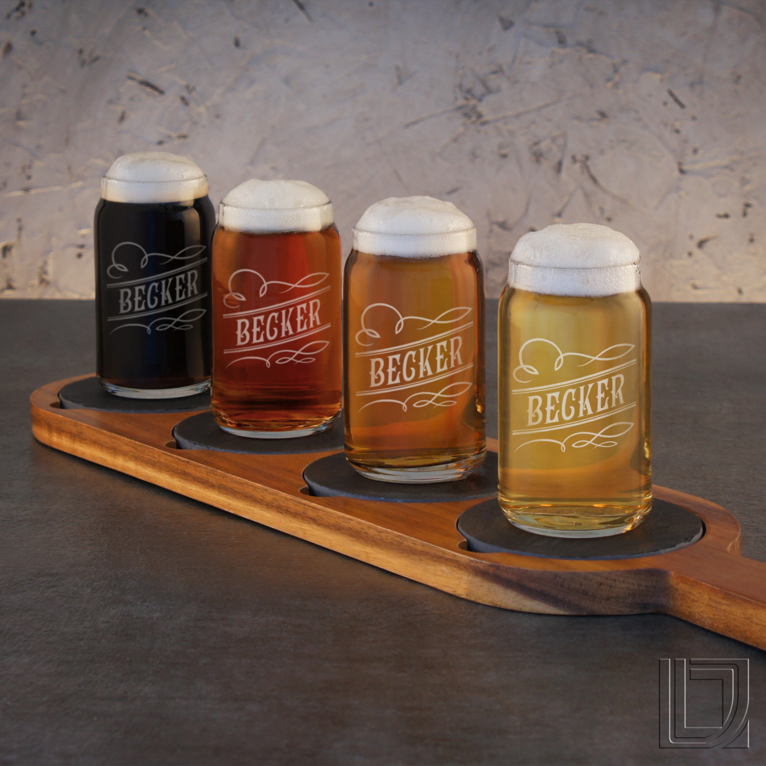 Personalized Craft Beer Flight Sampler with Slate Coasters and | Etsy