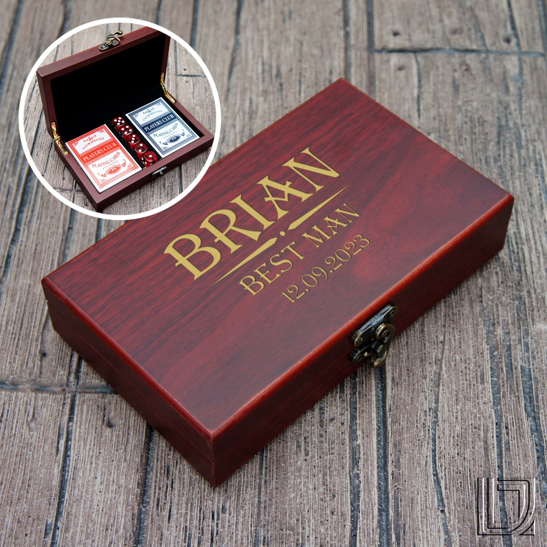 Personalized Card Set With Playing Cards and Dice in Rosewood Case ...