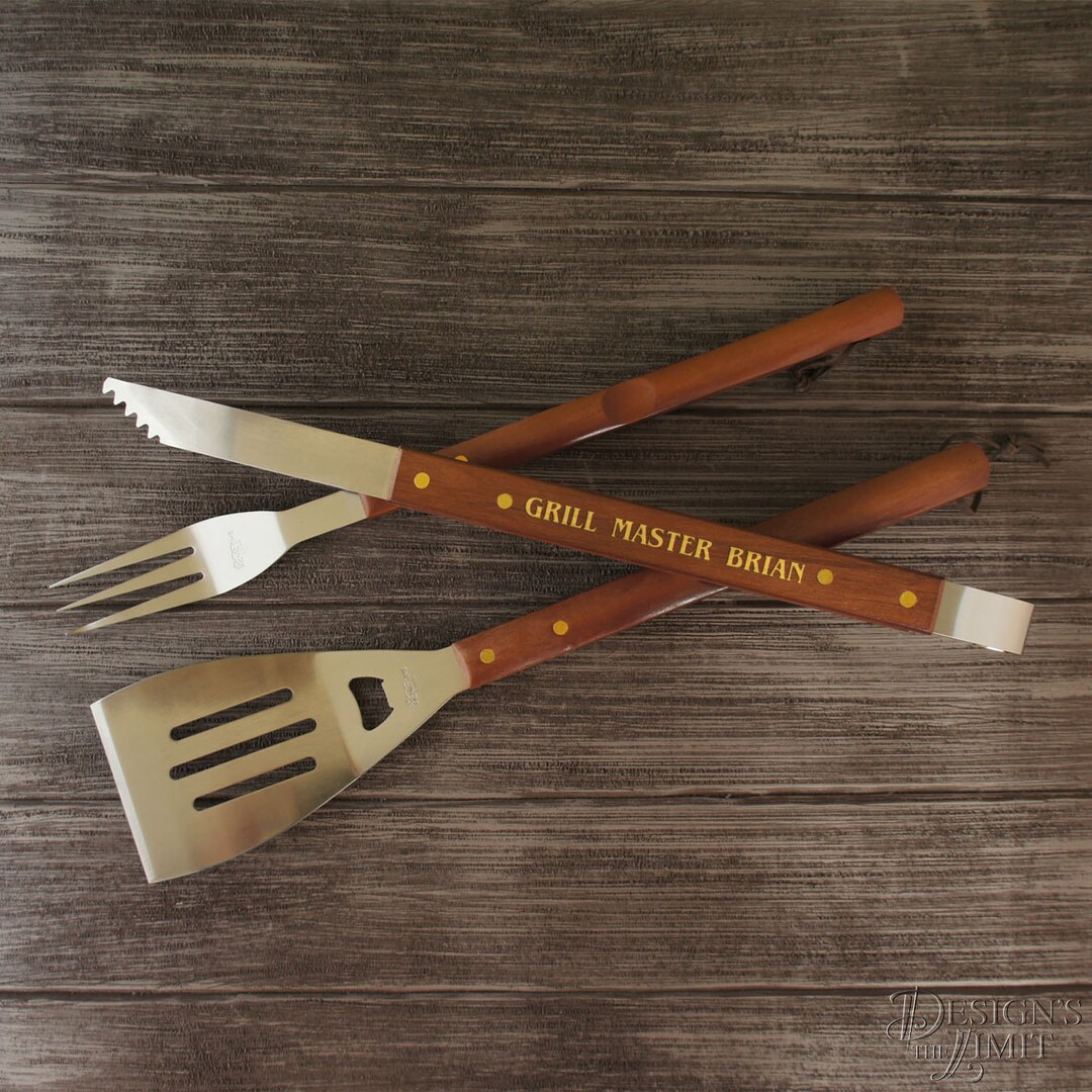 Personalized BBQ Tool Set Engraved With Font Selection Including Canvas ...