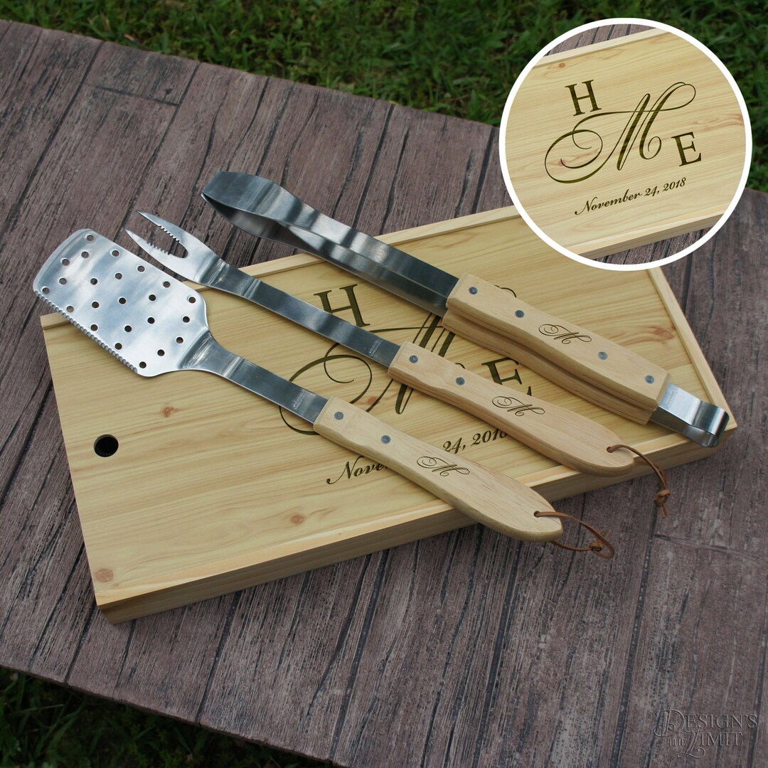 Personalized BBQ Tool Set With Engraved Case Including Couple's ...