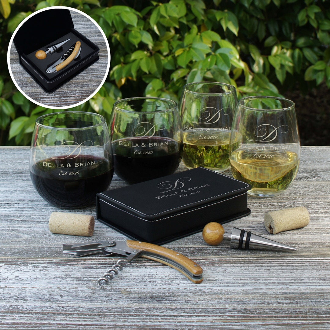 Personalized Wine Gift Set Including Leatherette Wine Tool Set Engraved ...