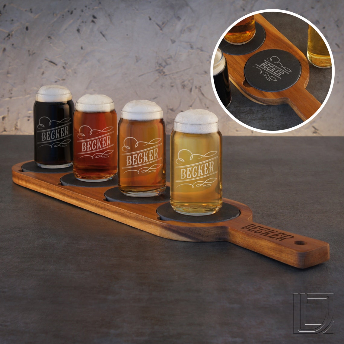 Personalized Craft Beer Flight Sampler With Slate Coasters and Beer ...
