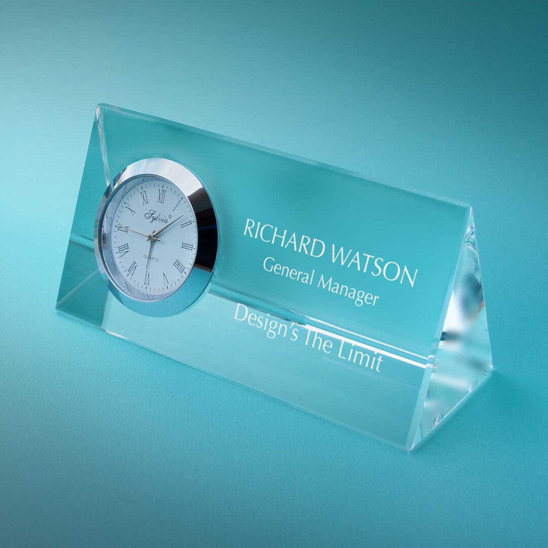 Personalized Crystal Nameplate With Clock With Custom Engraving ...