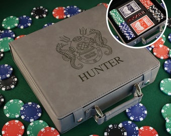 Personalized Poker Set Including 100 Poker Chips, Dice, & Cards. Case ...
