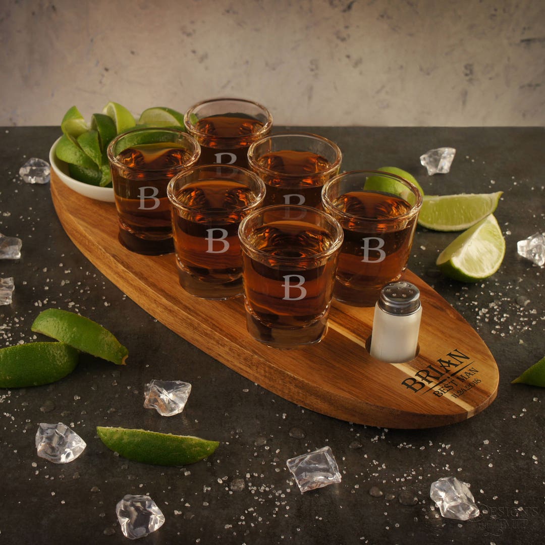 Groomsman Shot Glass Serving Tray With Monogram & Font Selection ...