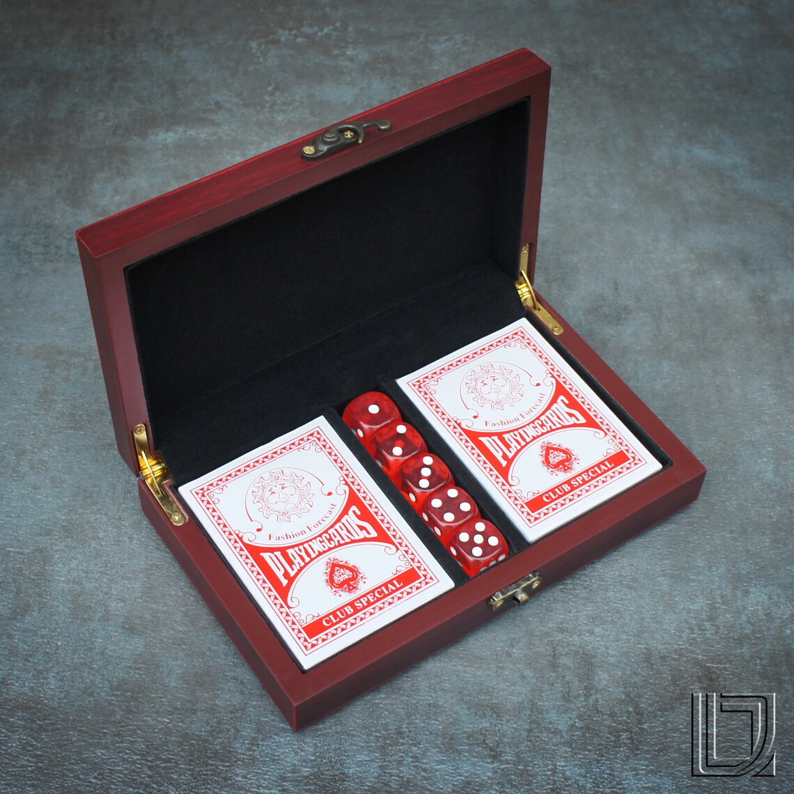 Personalized Card Set With Playing Cards and Dice in Rosewood | Etsy