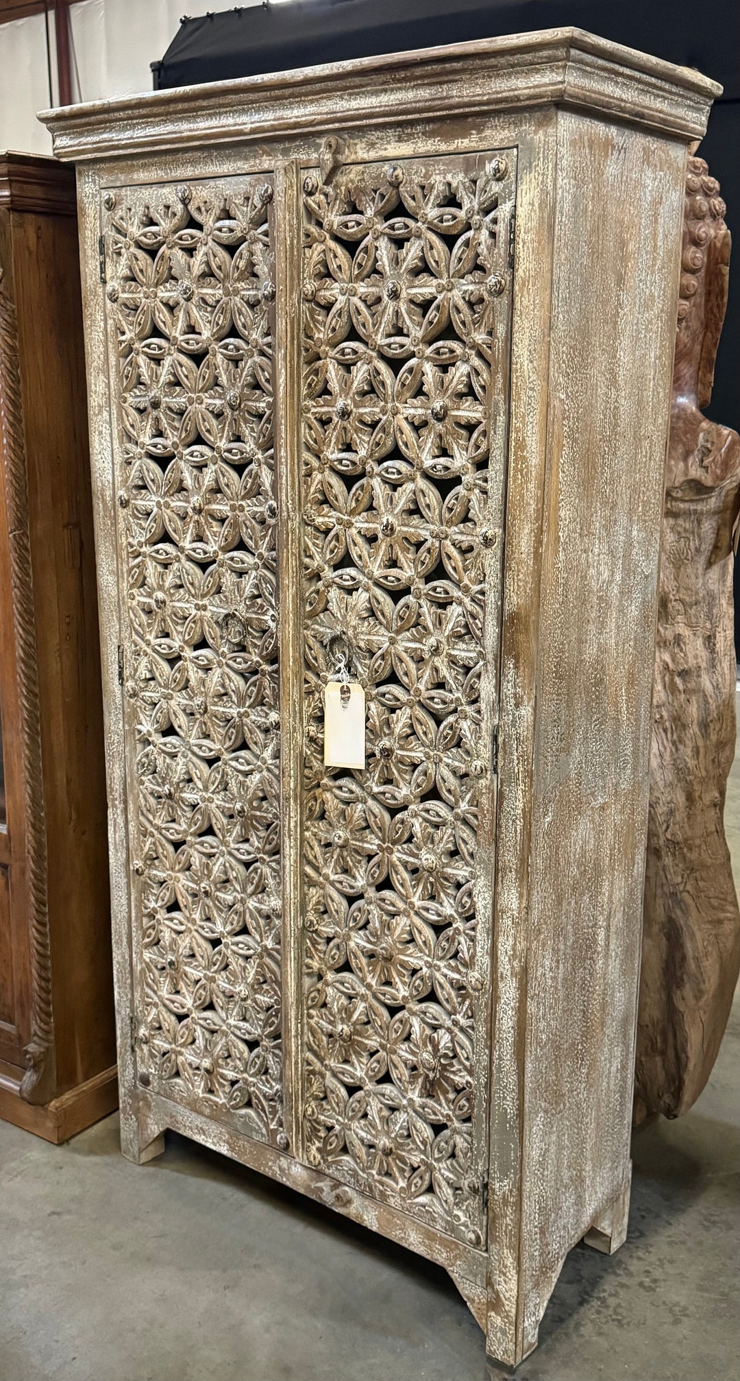 Teak Armoire Steel Brushed Distress Doors