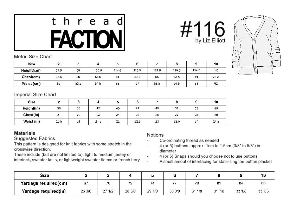 Thread Faction 116 Unisex Kids Cardigan PDF Sewing Pattern - Etsy