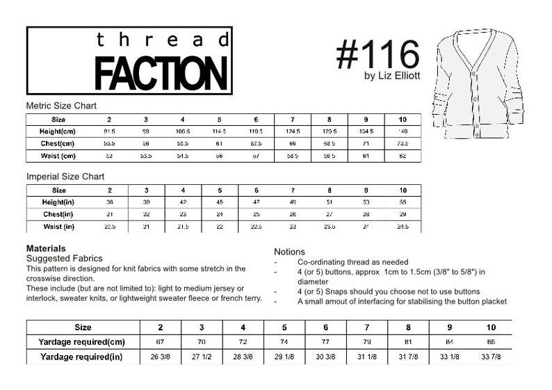 Thread Faction 116 Unisex Kids Cardigan PDF Sewing Pattern - Etsy