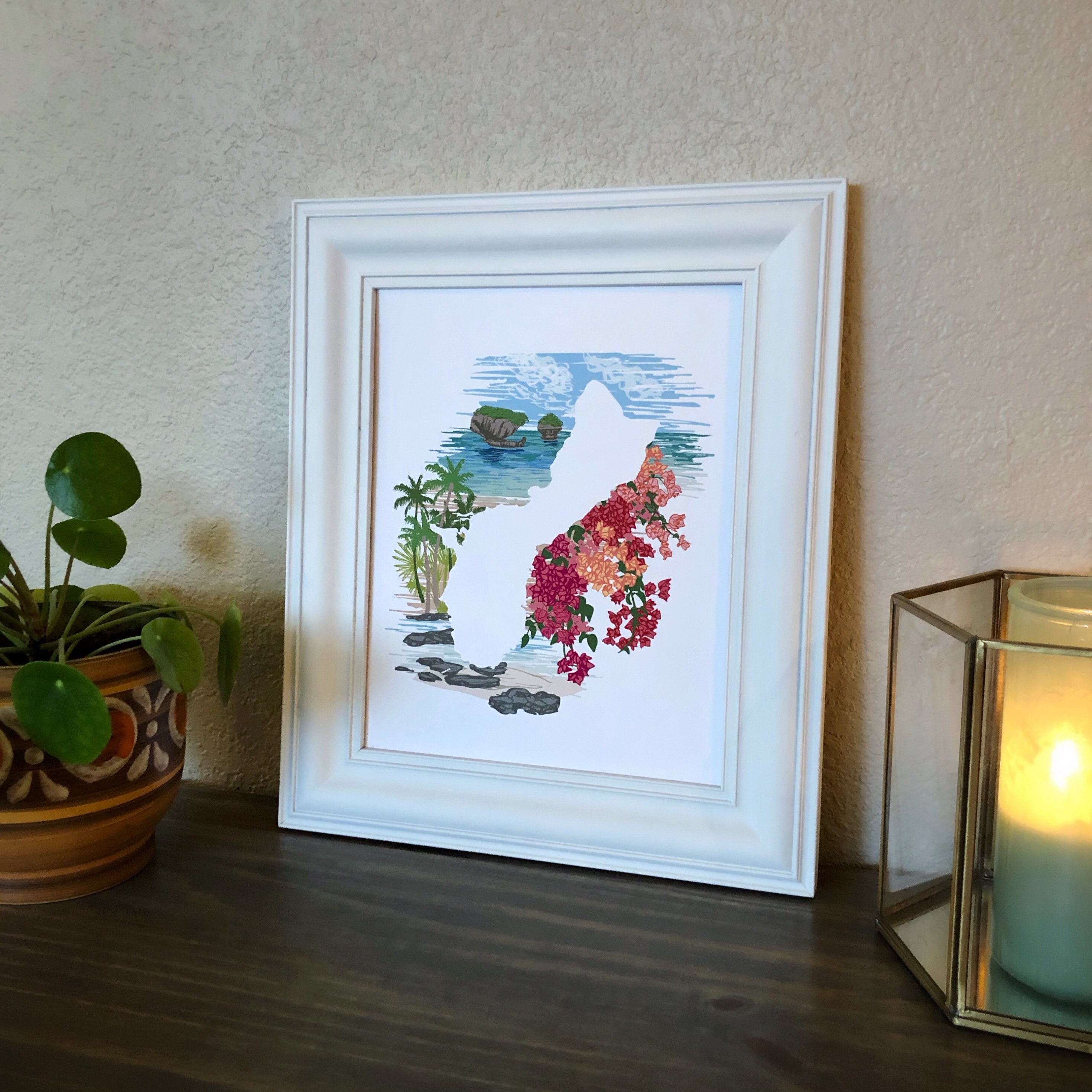 Guam Print Beaches & Bougainvillea // Country Map Silhouette | Etsy