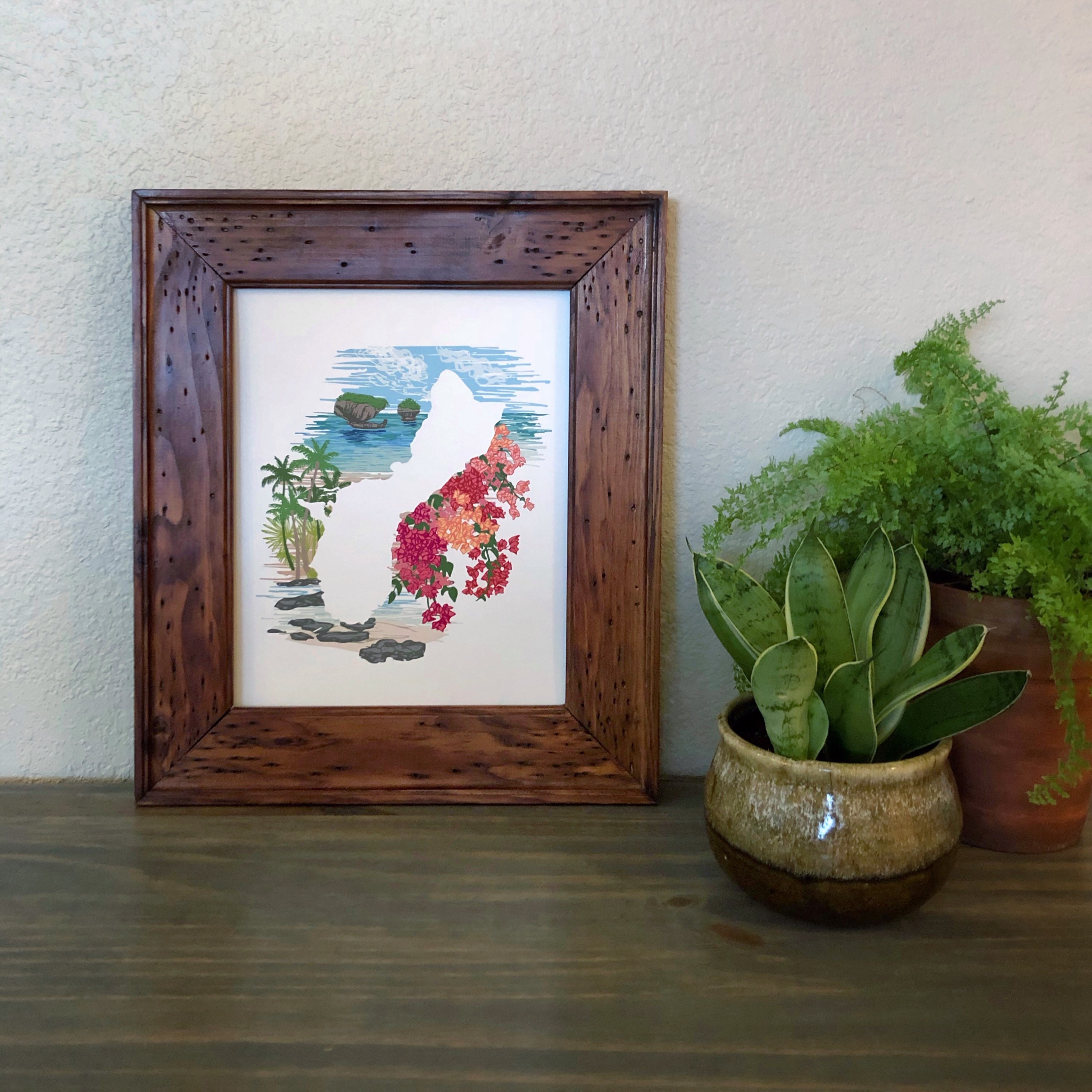 Guam Print Beaches & Bougainvillea // Country Map Silhouette | Etsy