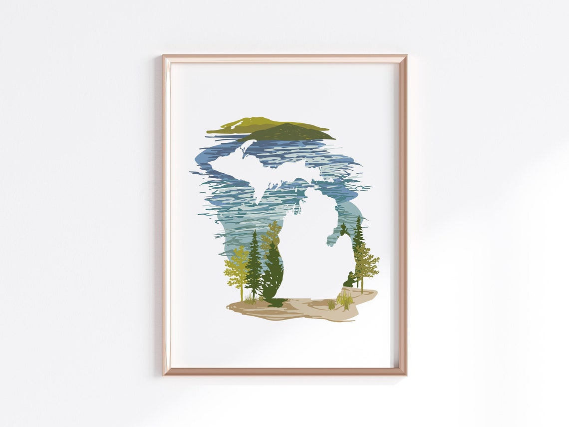 Michigan State Print - Lake // State Map Silhouette - Etsy
