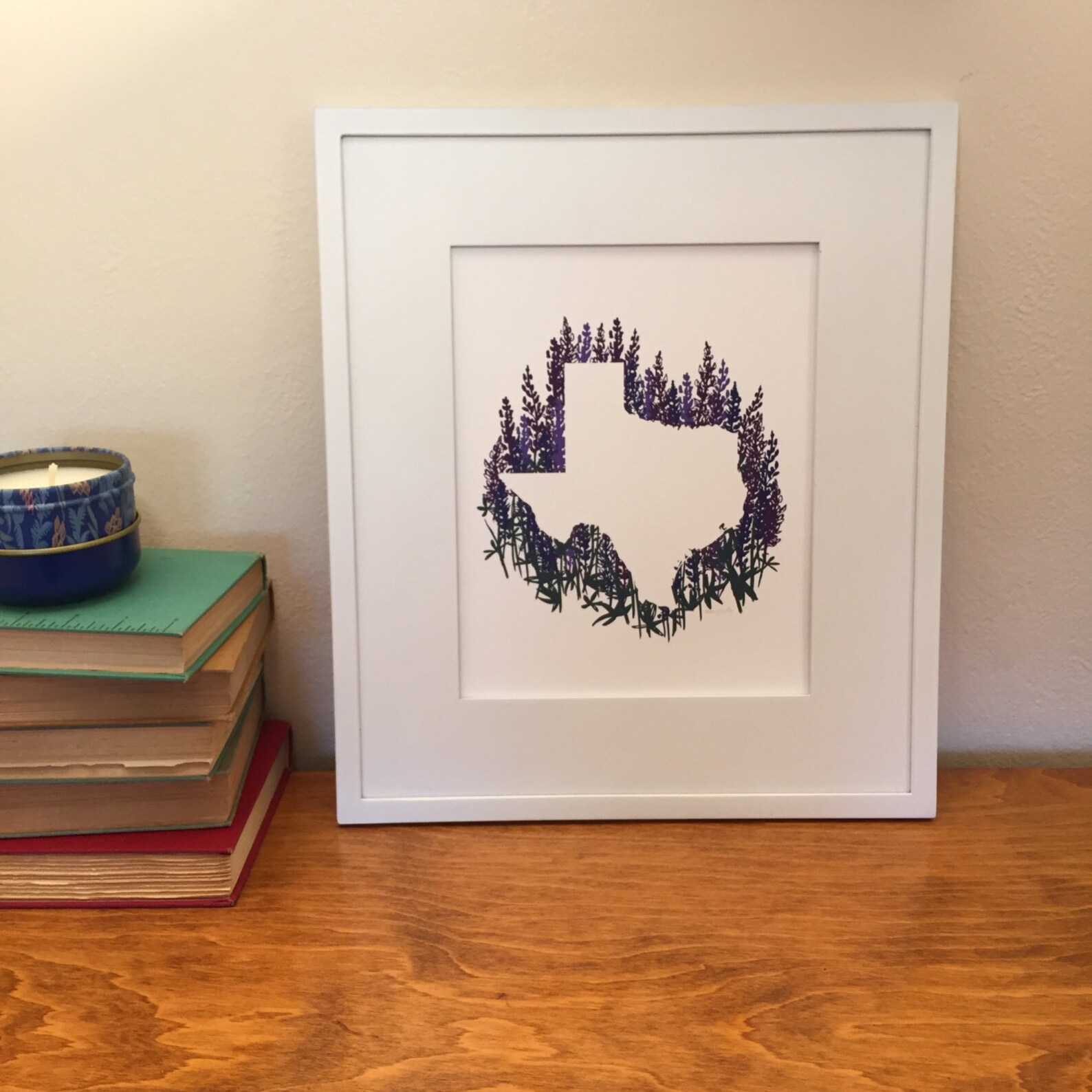 Texas State Print Bluebonnets // State Map Silhouette | Etsy