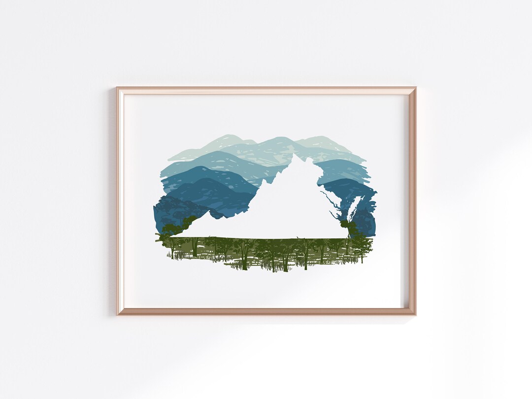 Virginia State Print - Mountains // State Map Silhouette - Etsy