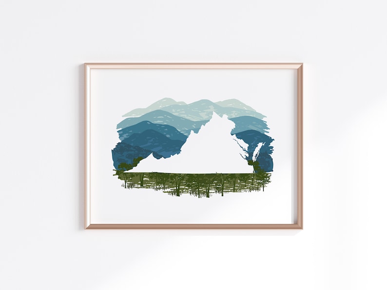 Virginia State Print - Mountains // State Map Silhouette - Etsy