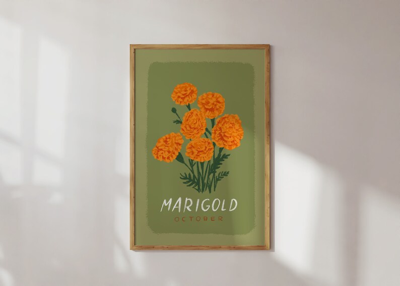Marigold - October Birth Month Flower - Floral Illustration Art Print ...