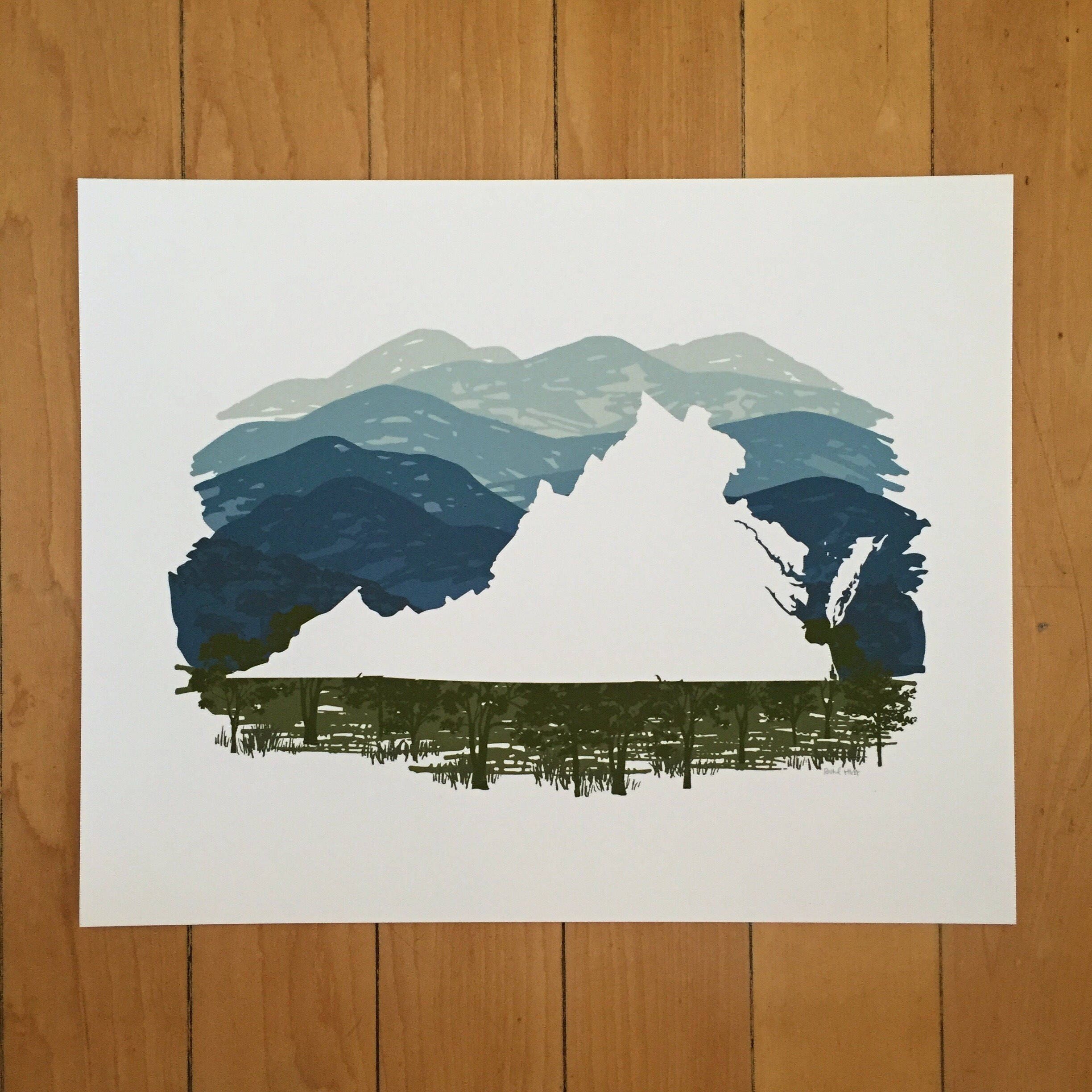 Virginia State Print - Mountains // State Map Silhouette - Etsy