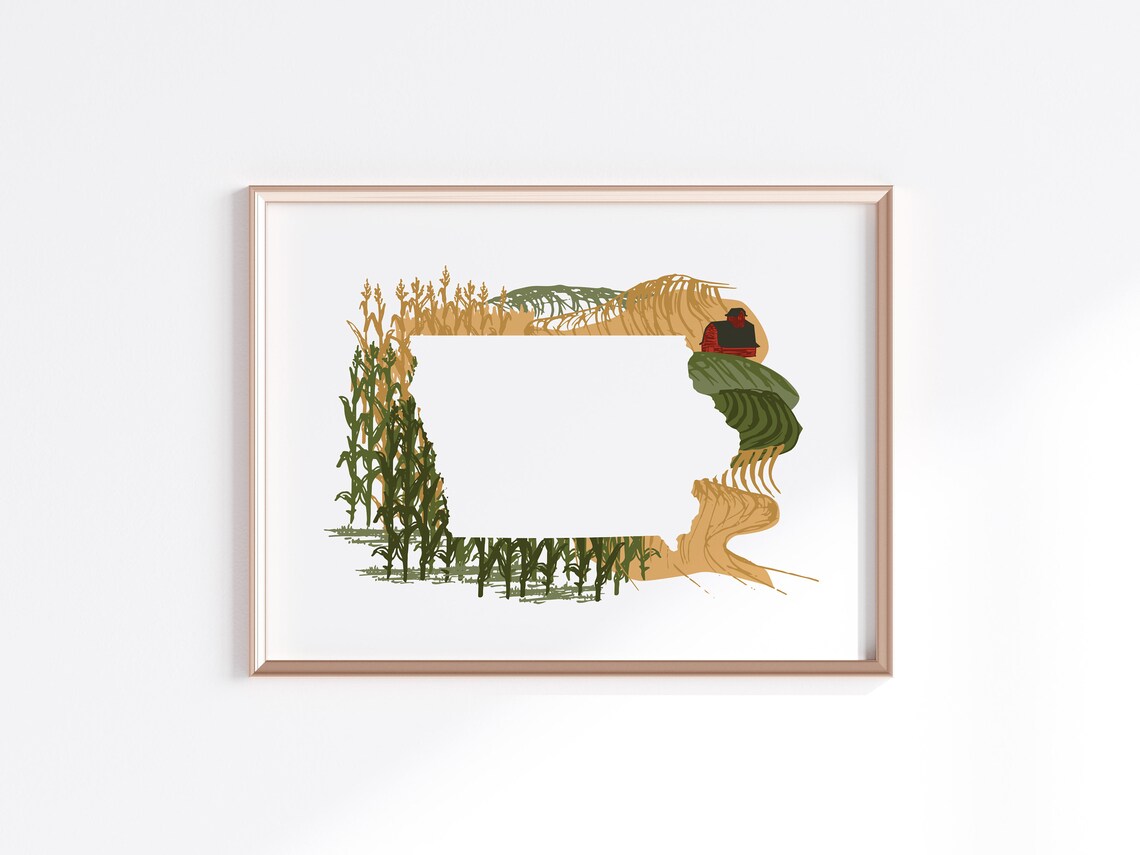 Iowa State Print Corn Fields // State Map Silhouette - Etsy