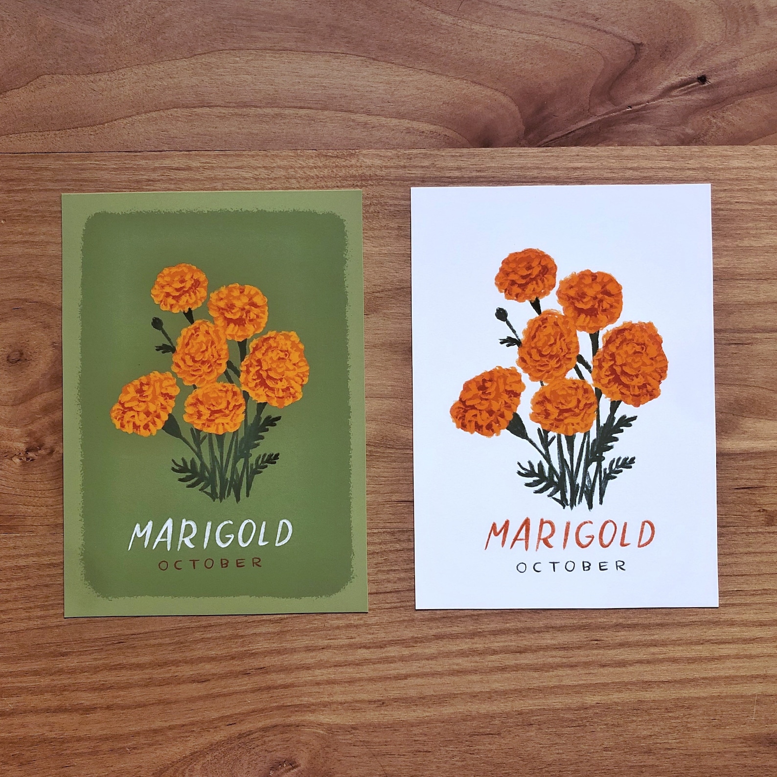 Marigold October Birth Month Flower Floral Illustration | Etsy