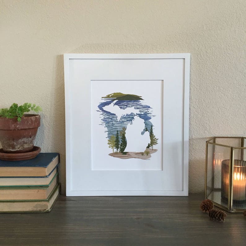 Michigan State Print Lake // State Map Silhouette | Etsy