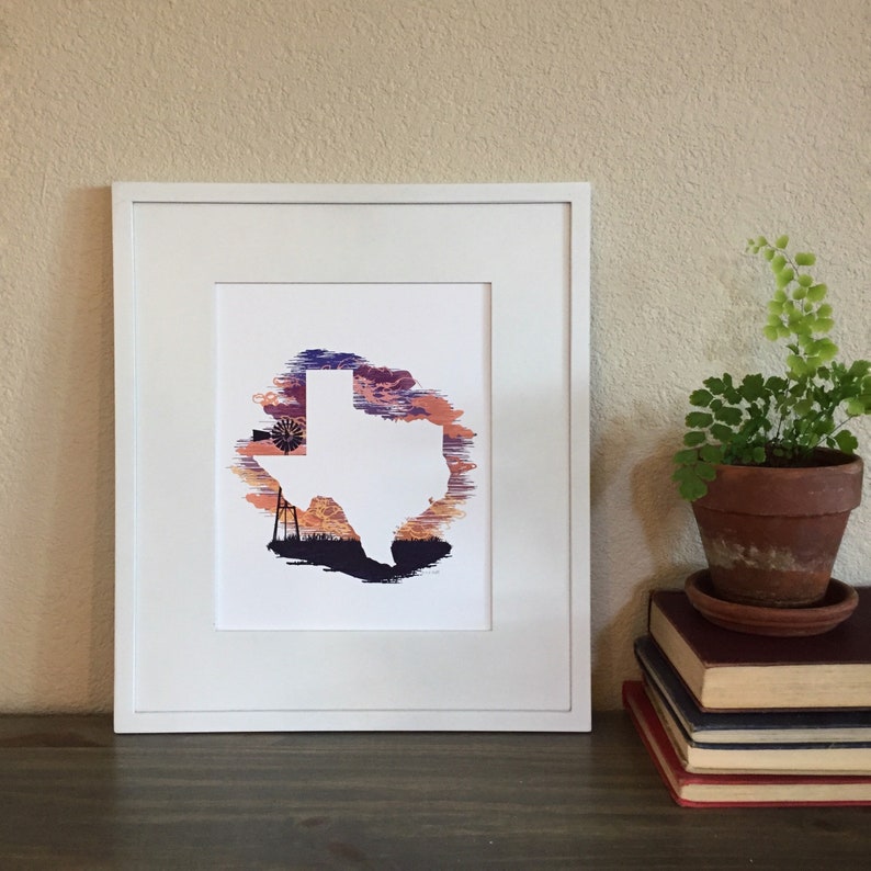 Texas State Print Sunset // State Map Silhouette | Etsy
