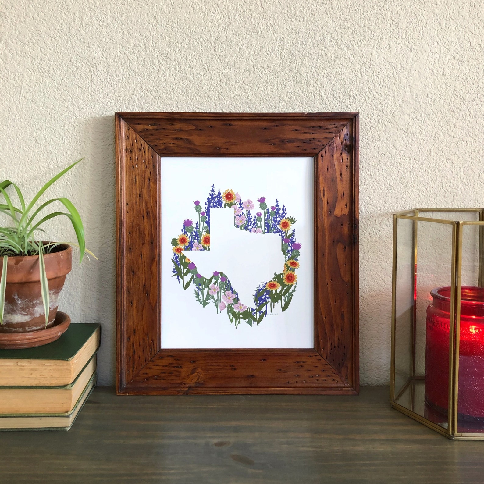 Texas State Print Wildflowers // State Map Silhouette | Etsy