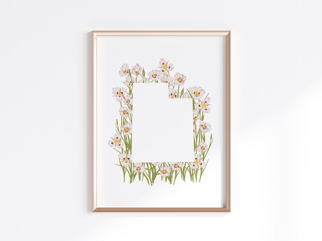 Utah State Print - Sego Lily // State Map Silhouette - Etsy