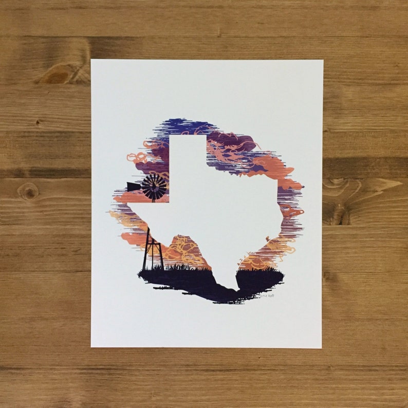 Texas State Print - Sunset // State Map Silhouette - Etsy