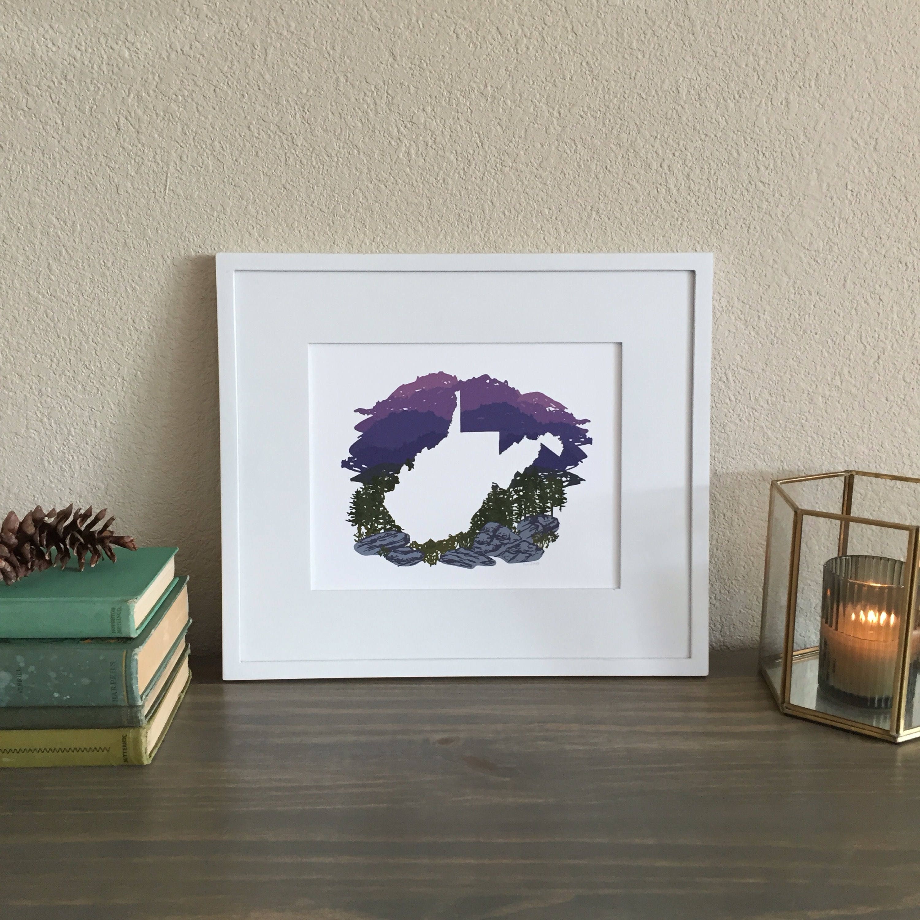 West Virginia State Print Mountains // State Map Silhouette | Etsy