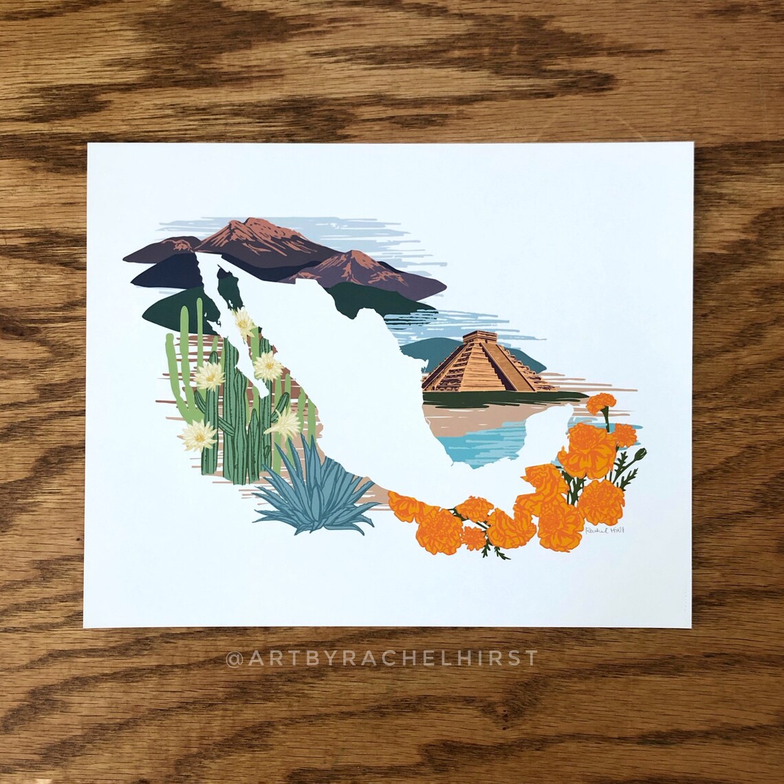Mexico Print Mountains & Marigolds // Country Map Silhouette - Etsy