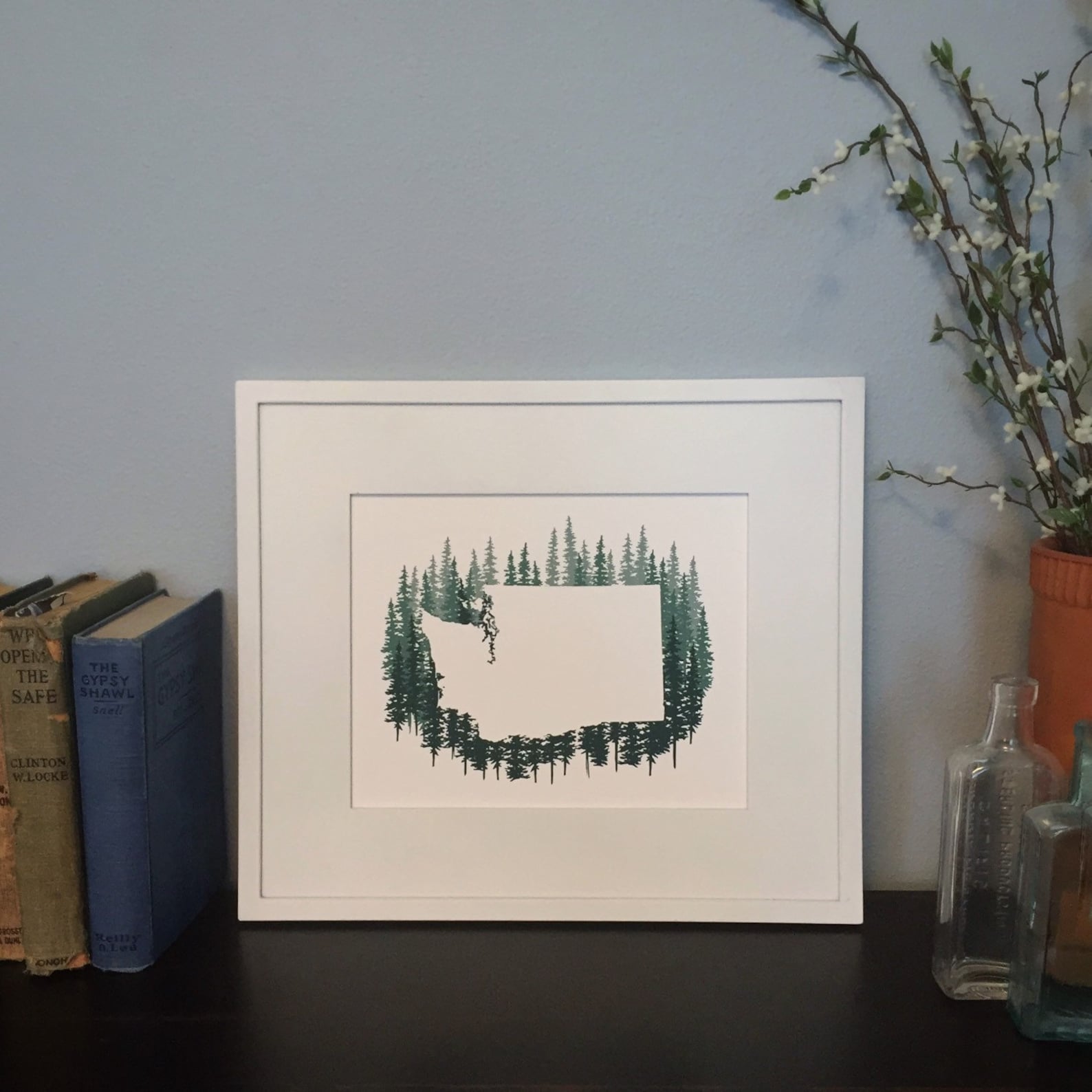Washington State Print - Blue Pines // State Map Silhouette - Etsy