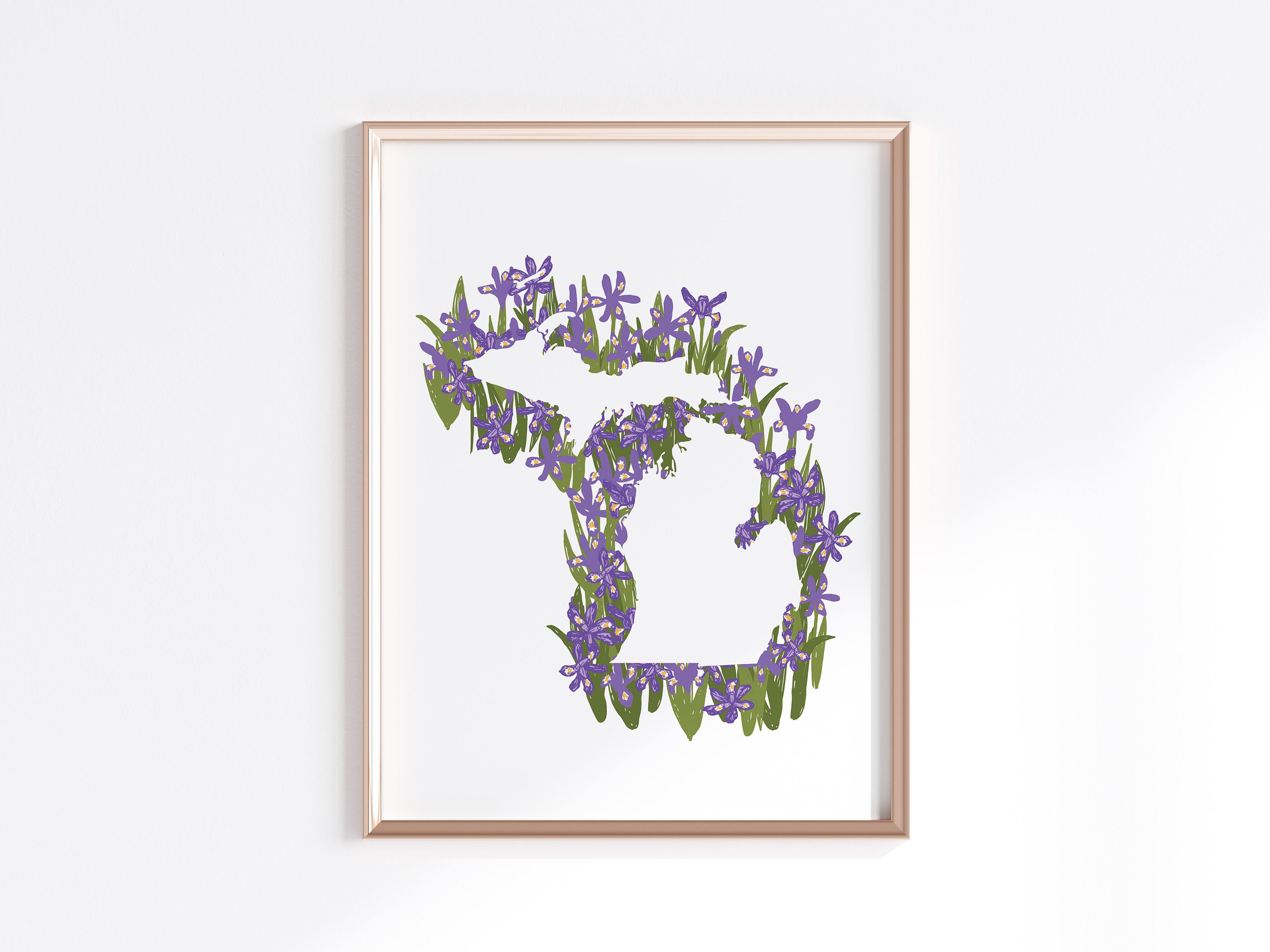 Michigan State Print - Dwarf Lake Iris // State Map Silhouette - Etsy