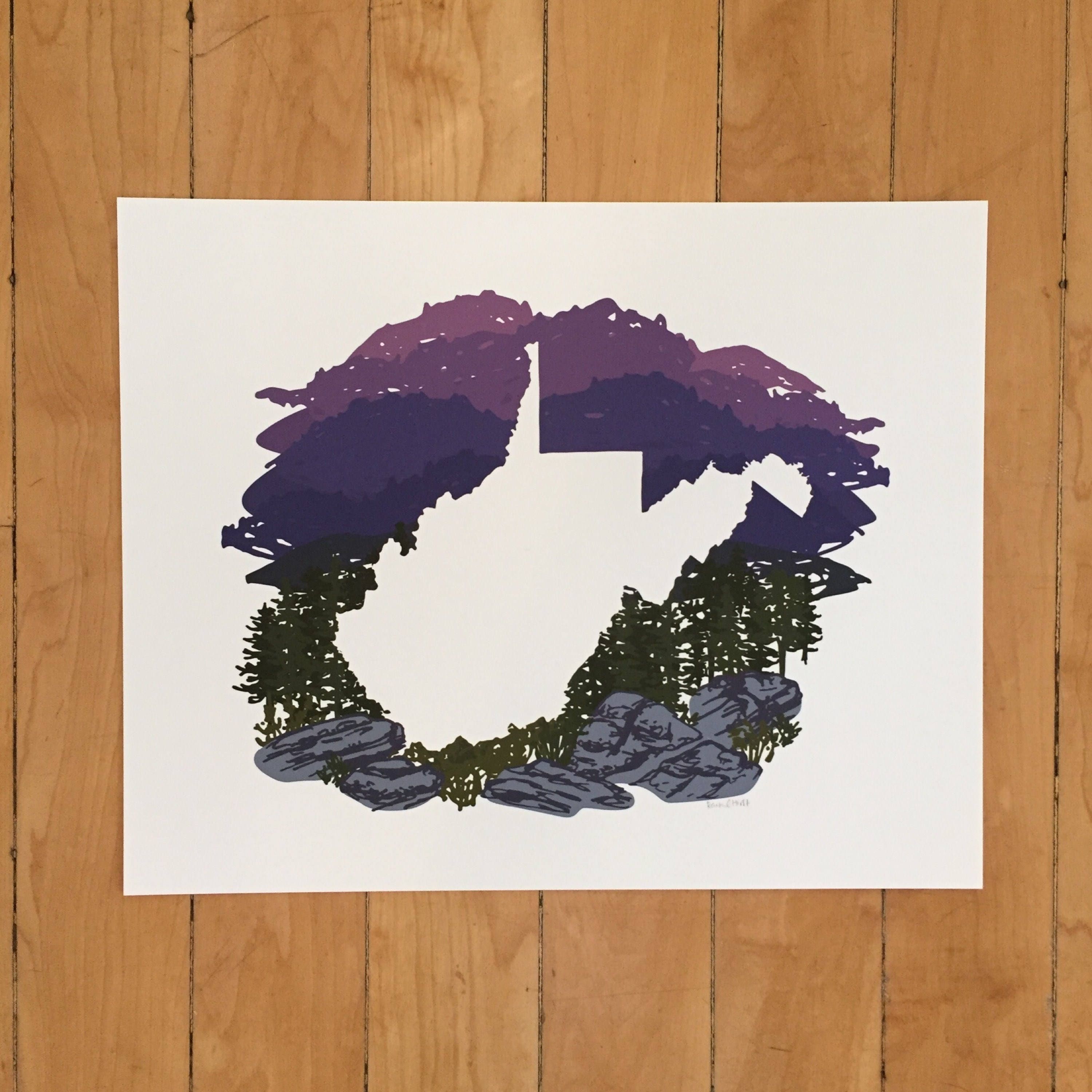 West Virginia State Print Mountains // State Map Silhouette | Etsy