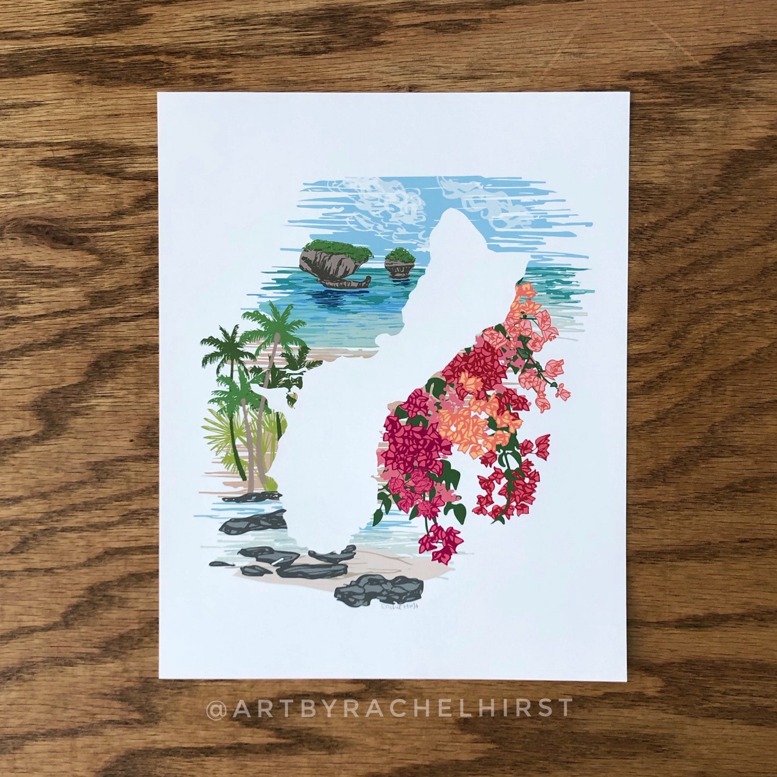 Guam Print Beaches & Bougainvillea // Country Map Silhouette | Etsy