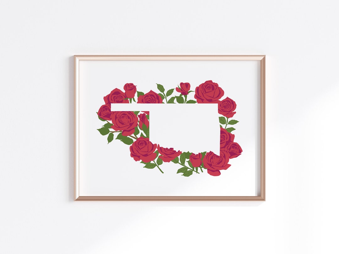Oklahoma State Print - Rose // State Map Silhouette - Etsy